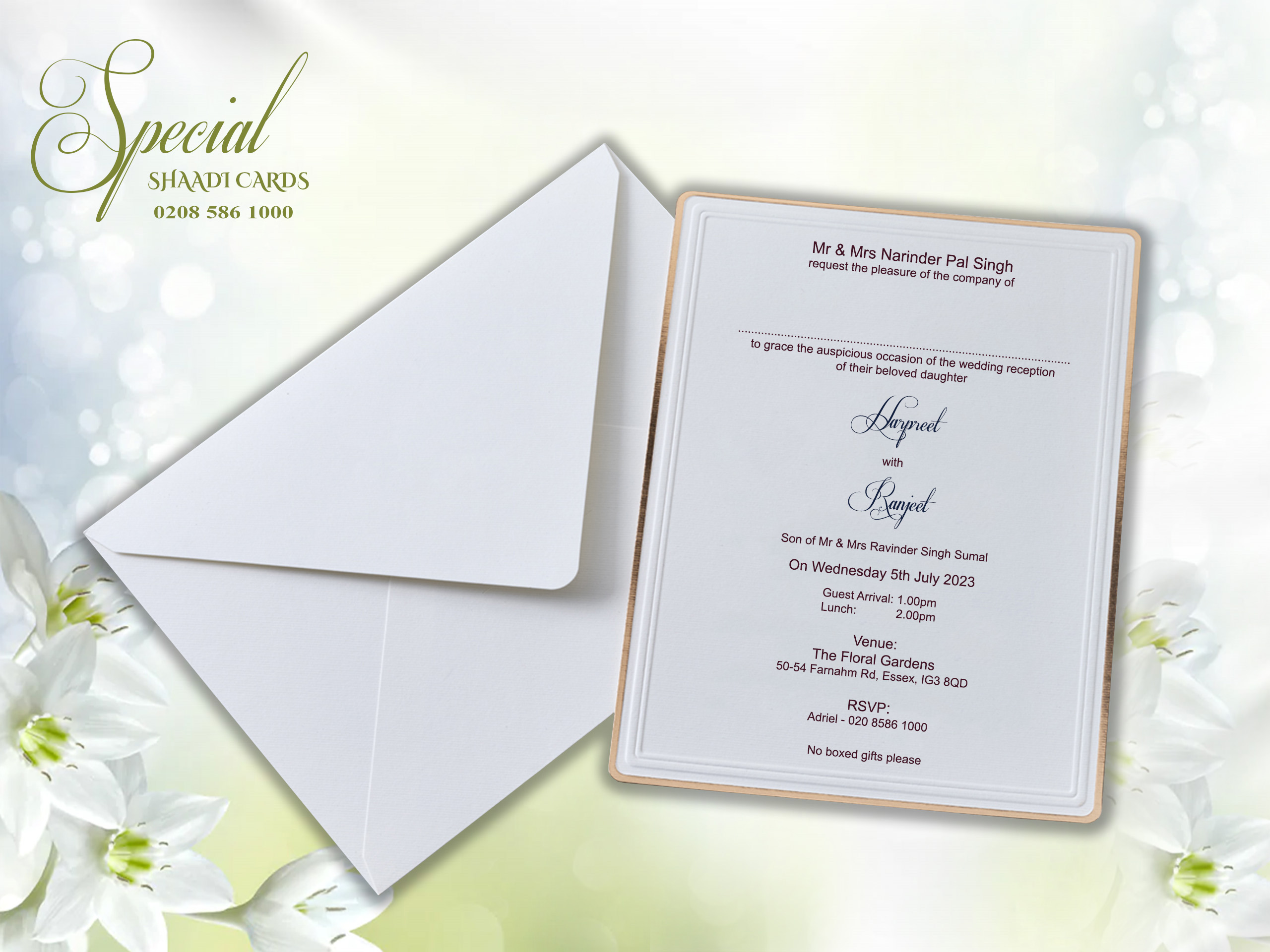 White Simple Wedding Invite with Foiled Borders – Regal Stationery